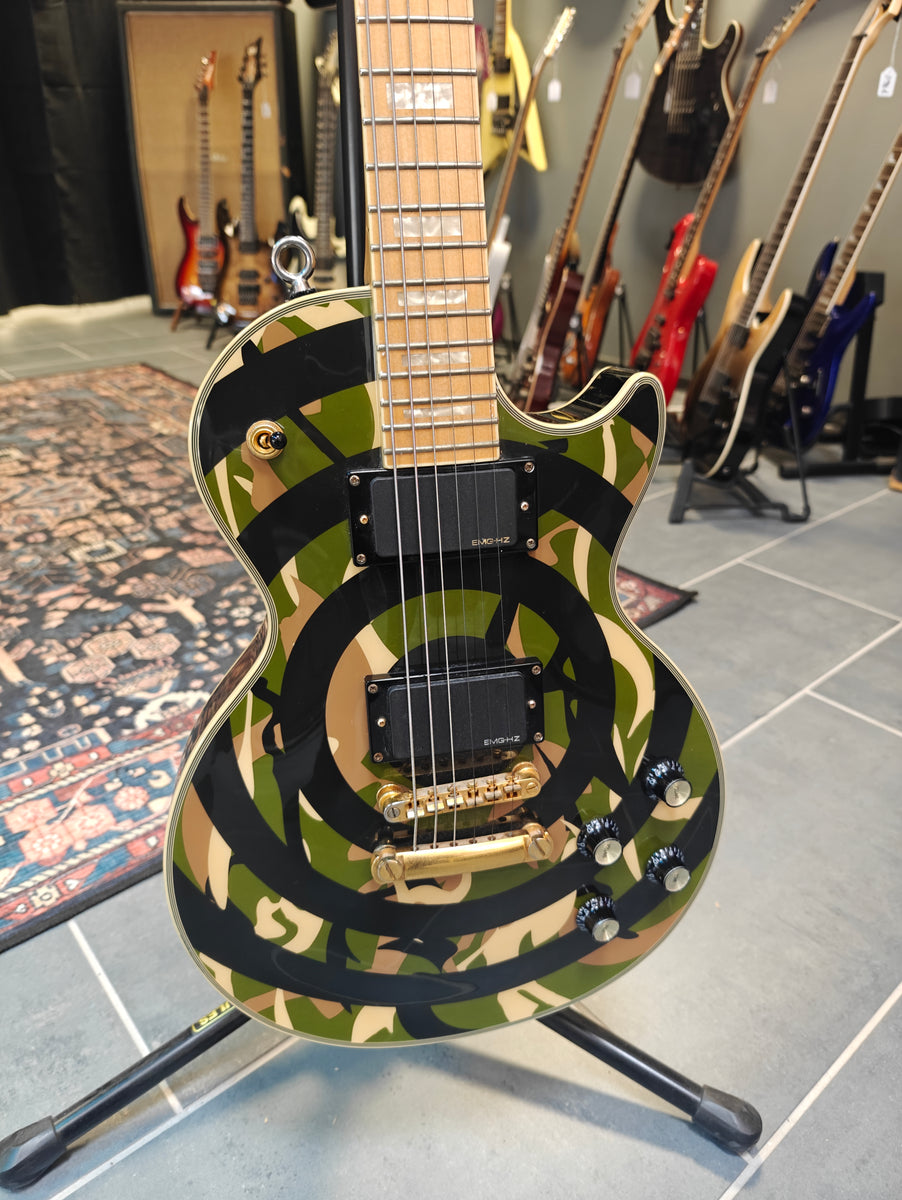 RESERVED Epiphone Zakk Wylde Les Paul Custom 2005 Bullseye Camo – Tonefest Guitar Gallery